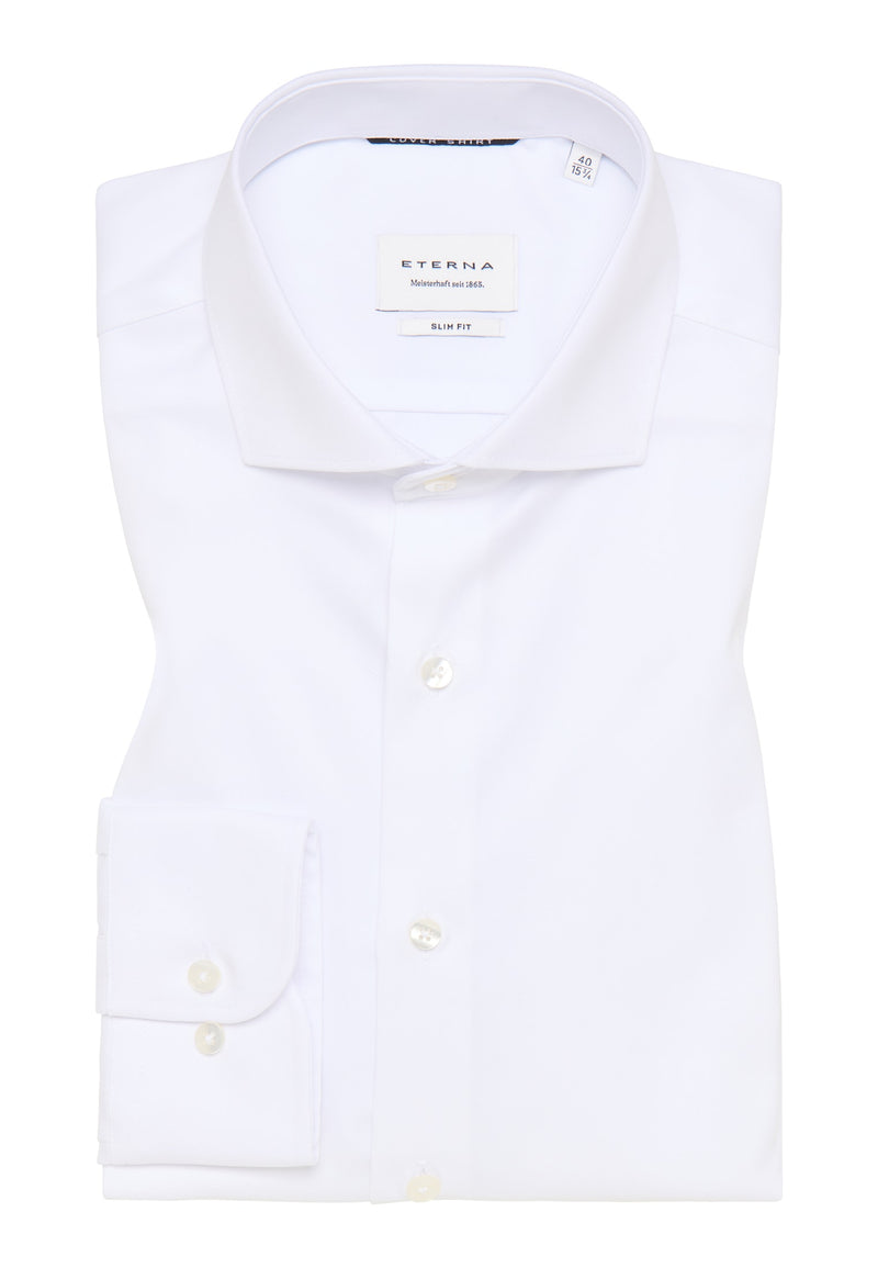 'Cover Shirt' In White - Slim Fit - Opaque Half Ply Cotton Twill Shirt
