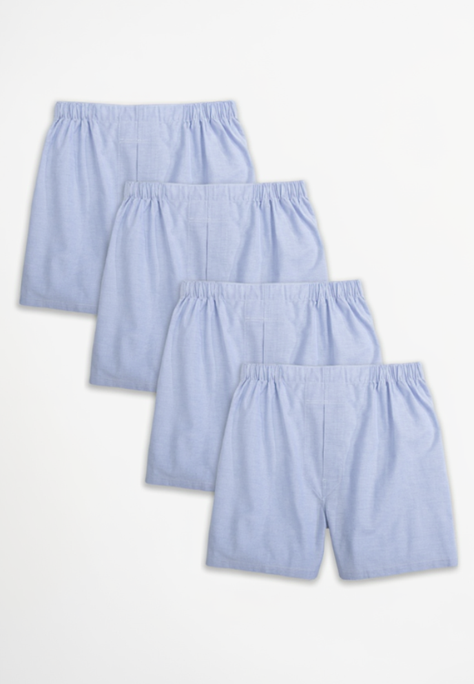 'Asher' Solid Oxford Full Make Cotton Boxer Shorts in Blue (4 Pack) by
