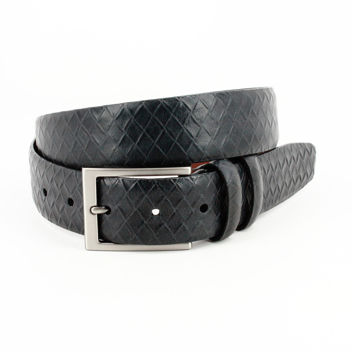 Italian Weave Embossed Calfskin Dress Casual Belt in Black by Torino L
