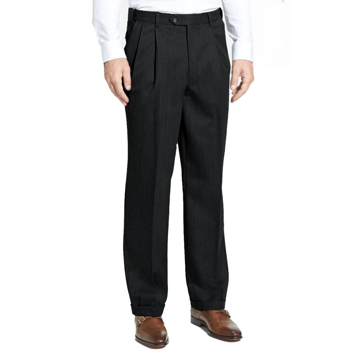 Worsted Wool Gabardine Trouser in Charcoal (Self Sizer Double Reverse