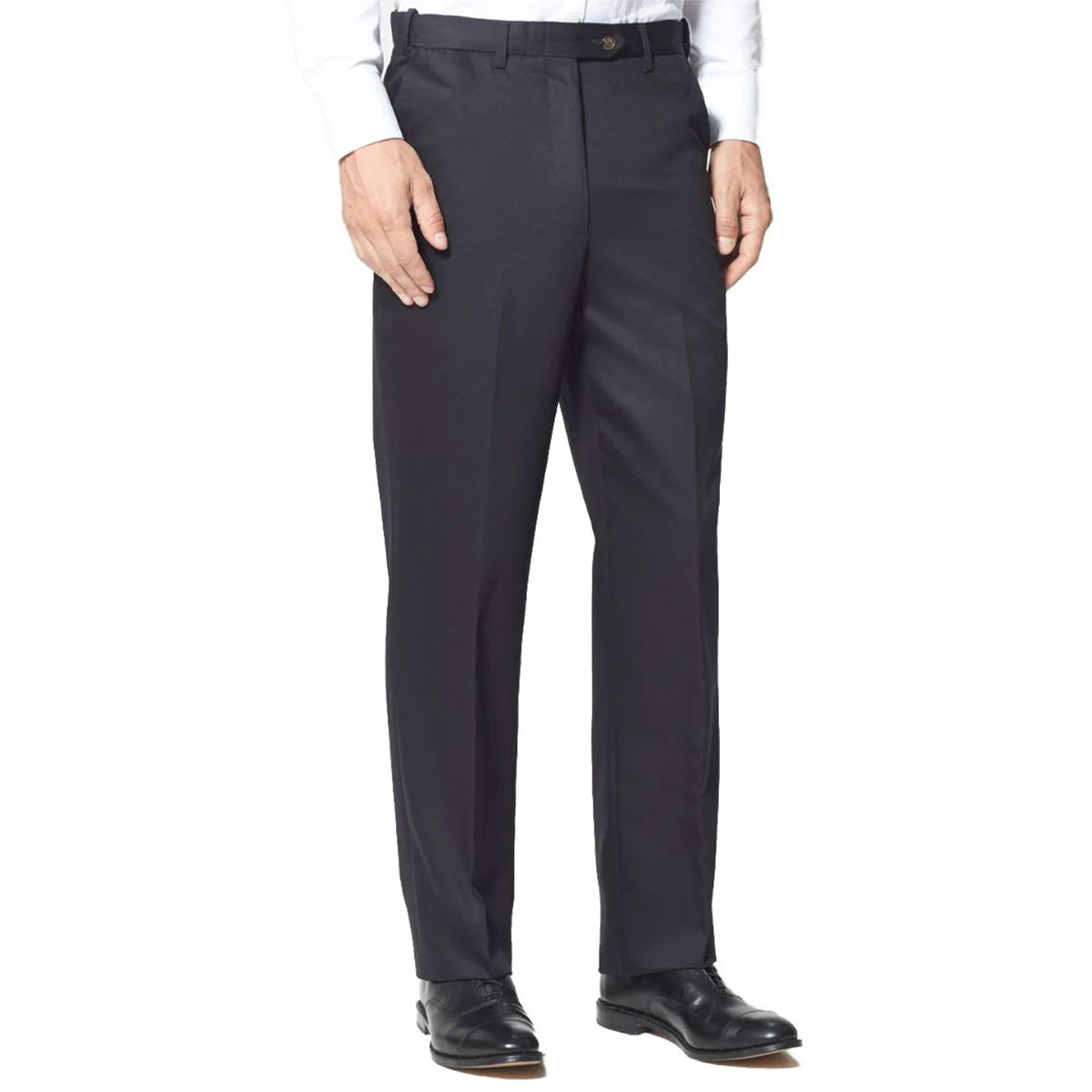 Worsted Wool Gabardine Trouser in Navy (Self Sizer Plain Front) by Ber