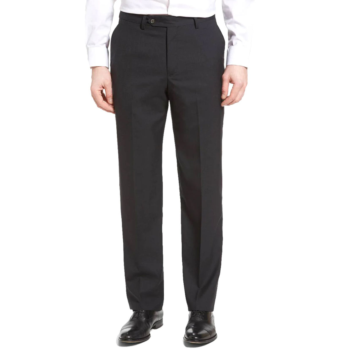 Worsted Wool Tropical Trouser in Charcoal (Hampton Plain Front) by Ber