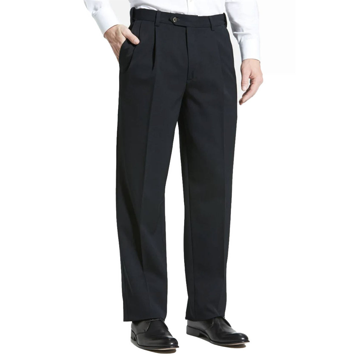 Worsted Wool Gabardine Trouser in Black (Self Sizer Double Reverse Ple