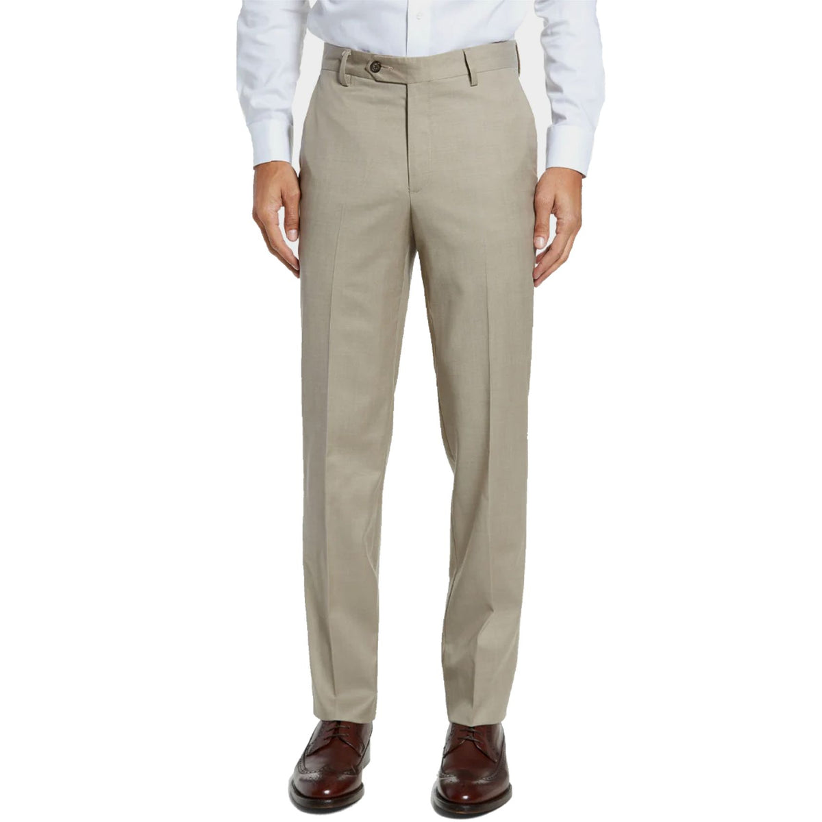 Stretch Gabardine Worsted Wool Trouser in Tan (Tribeca Modern Plain Fr