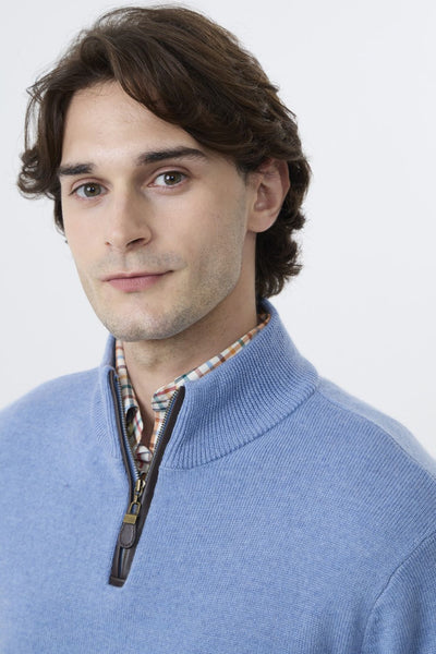 Extra Fine 'Zegna Baruffa' Merino Wool Quarter-Zip Sweater in Light Bl