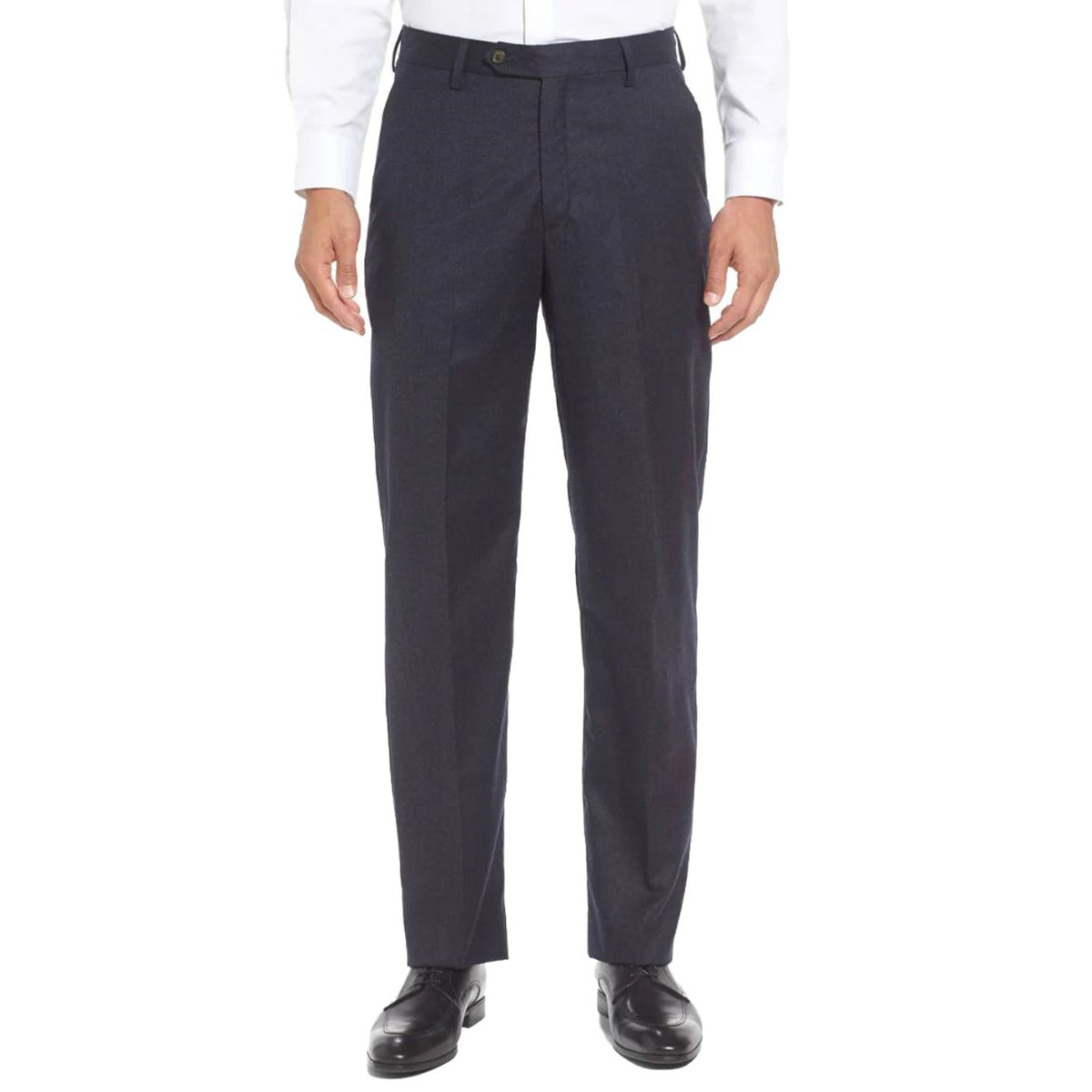 Super 100s Worsted Wool Flannel Trouser in Charcoal Blue Heather (Hamp