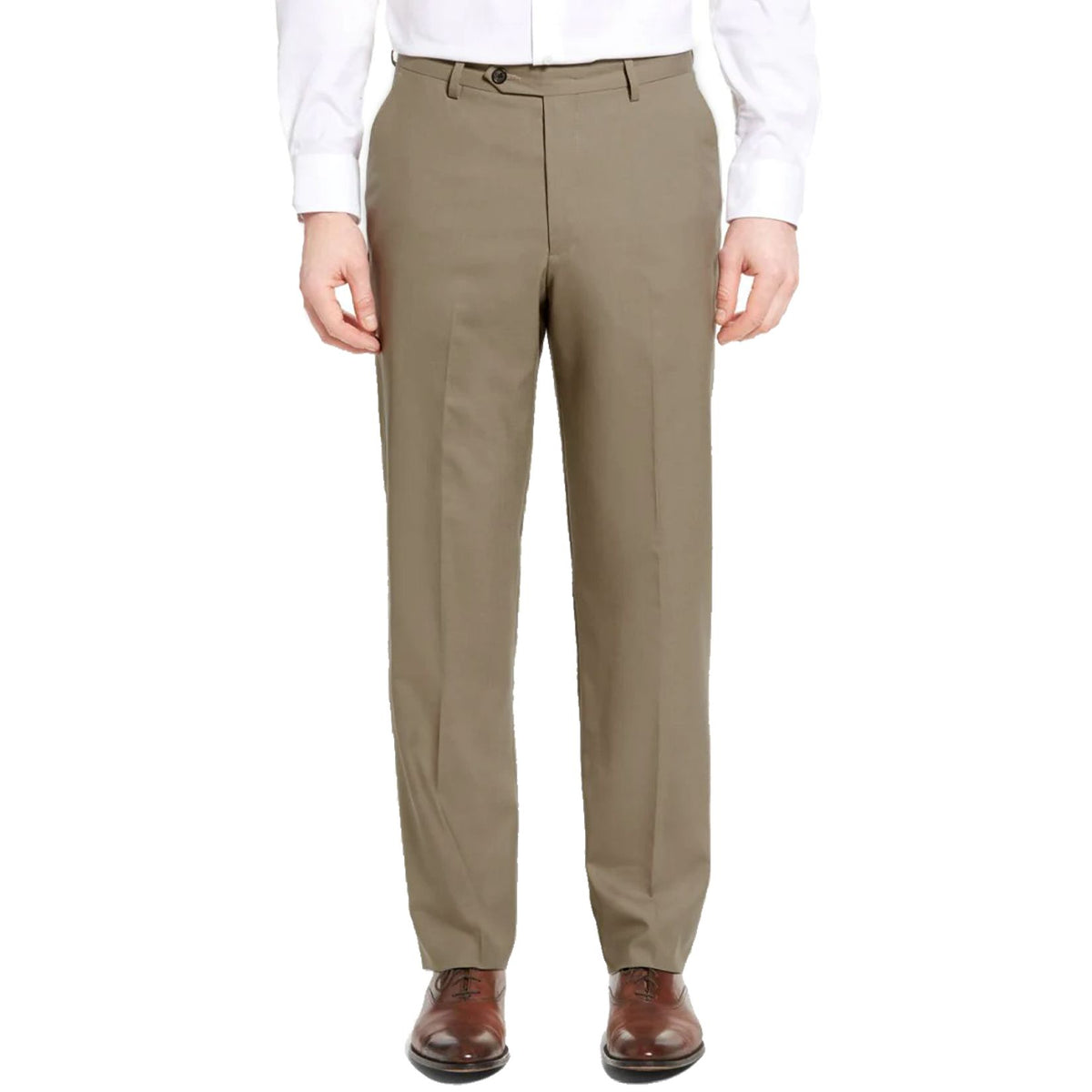 Worsted Wool Tropical Trouser in Tan (Hampton Plain Front) by Berle