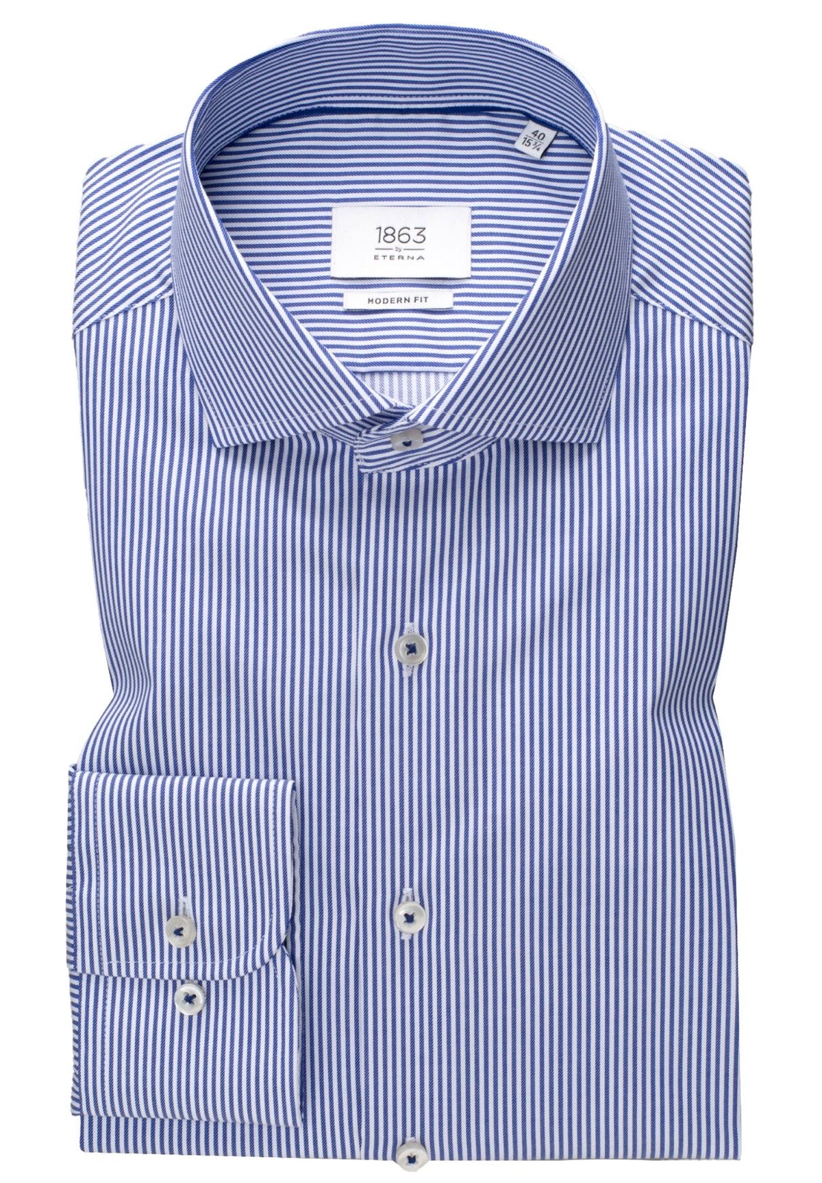 'Luxury Twill' in Blue Striped - Modern Fit - Two Ply Cotton Twill Dre