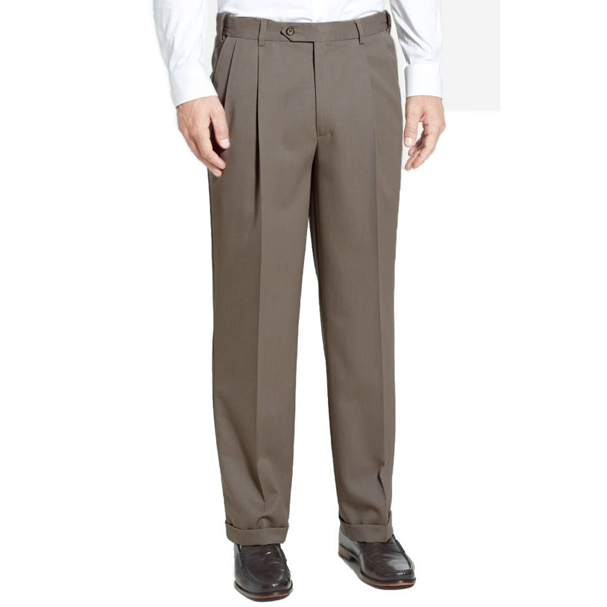 Worsted Wool Gabardine Trouser in Tan (Self Sizer Double Reverse Pleat