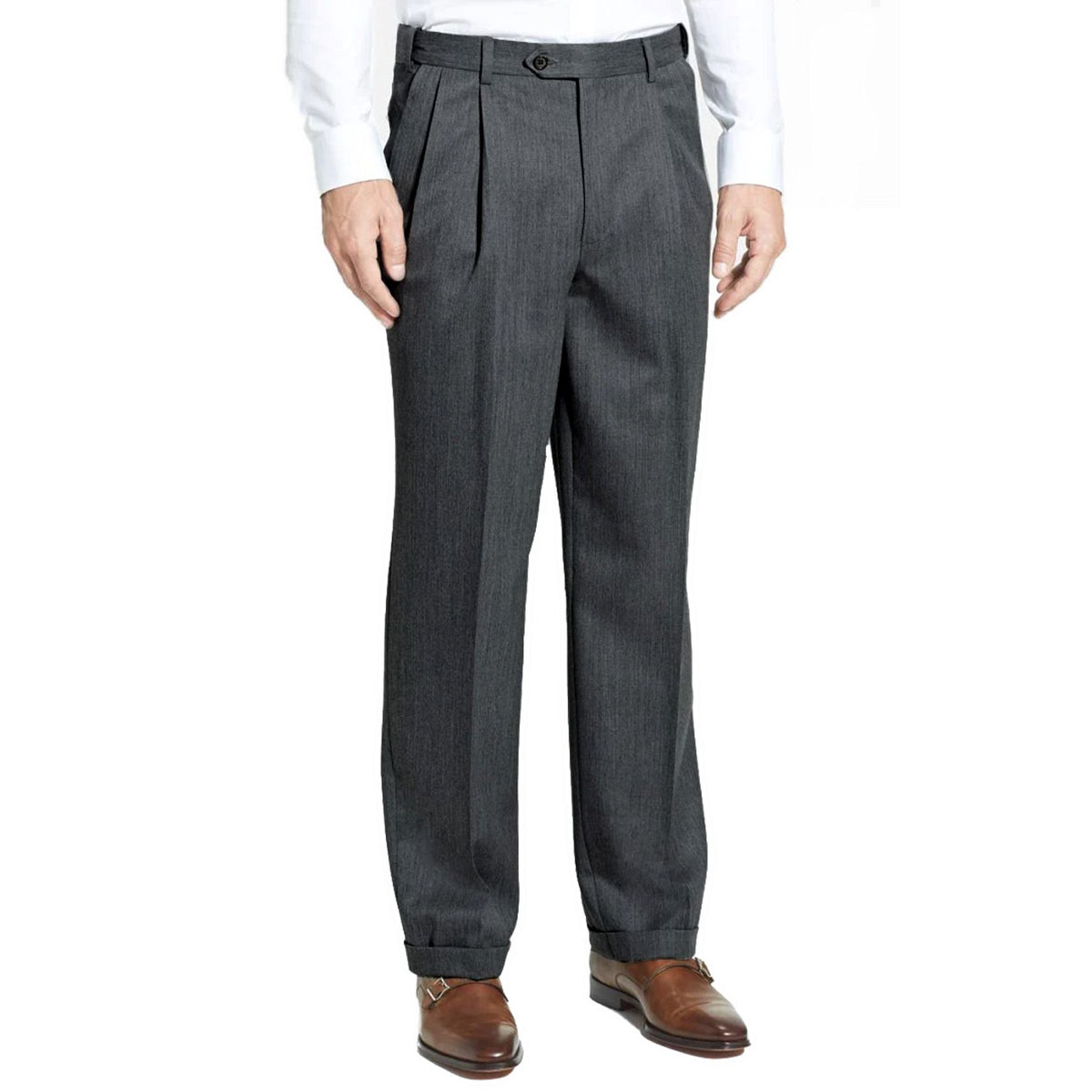 Worsted Wool Gabardine Trouser in Medium Grey (Self Sizer Double Rever