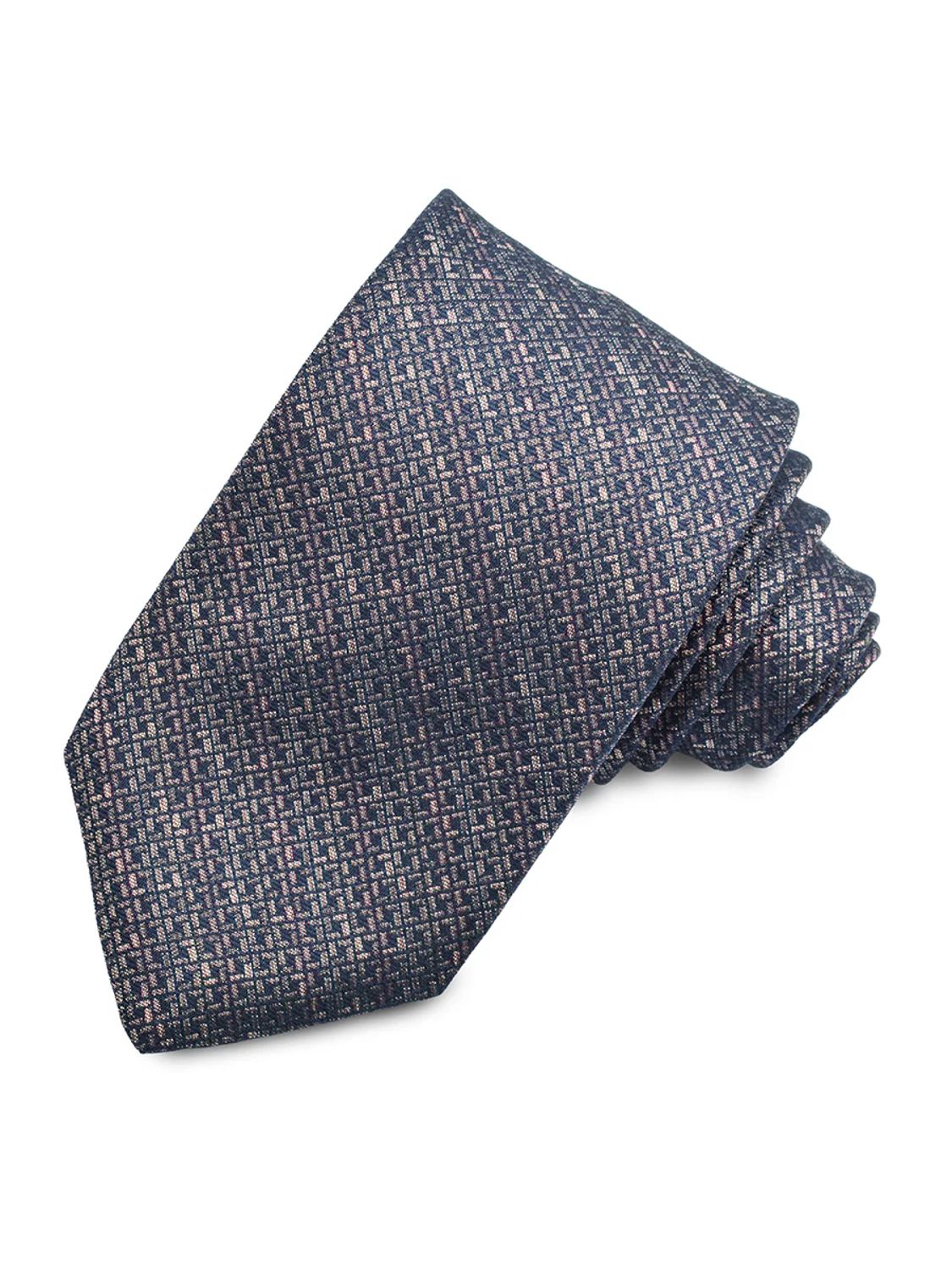 Navy, Orange, and Melon Geometric 3D Cubes Italian Silk Woven Jacquard