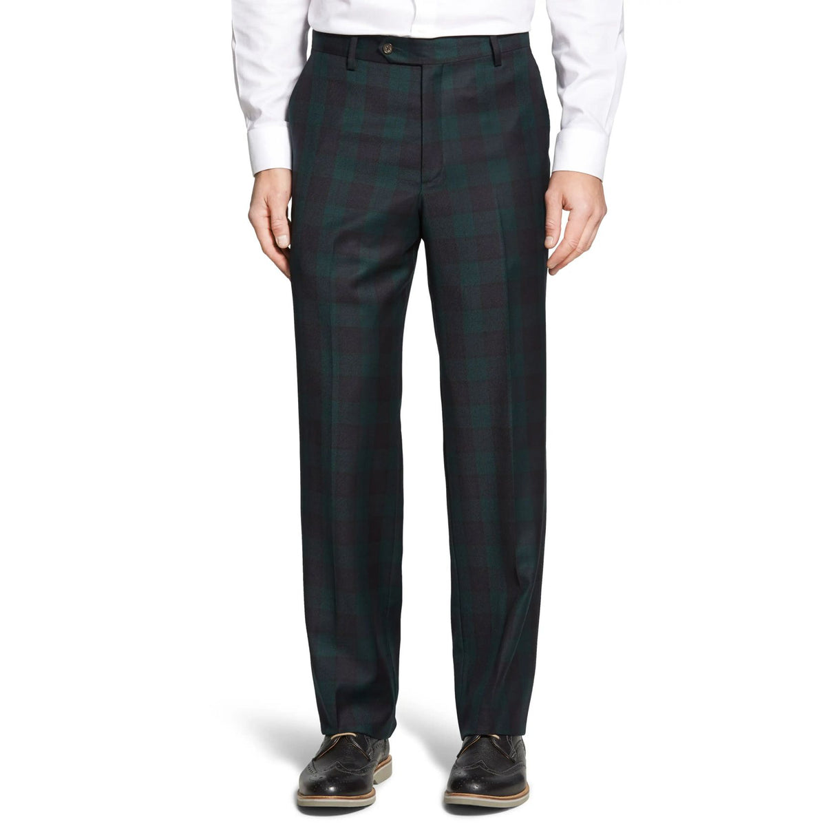 Worsted Wool Fancies Trouser in Black Watch Tartan (Hampton Plain Fron