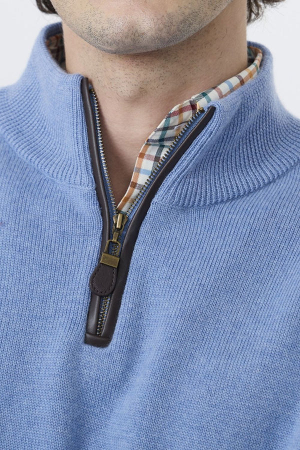 Extra Fine 'Zegna Baruffa' Merino Wool Quarter-Zip Sweater in Light Bl