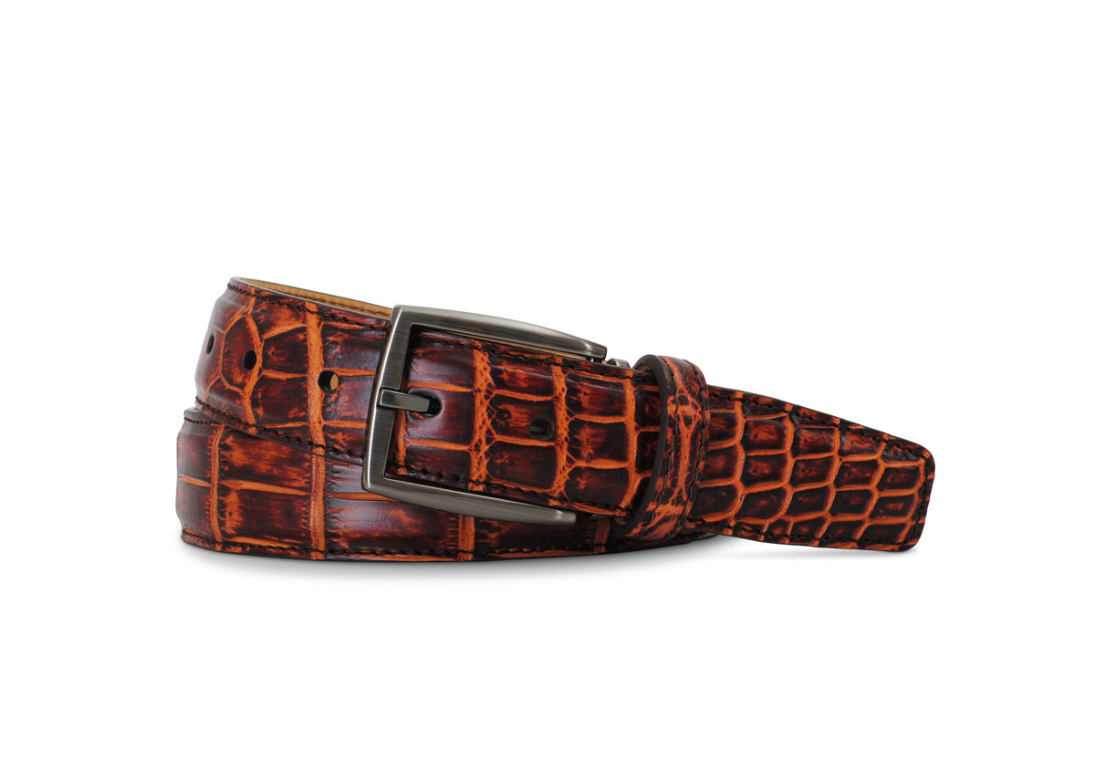 Two-Tone Nile Crocodile Belt in Rum Brown by Brookes & Hyde