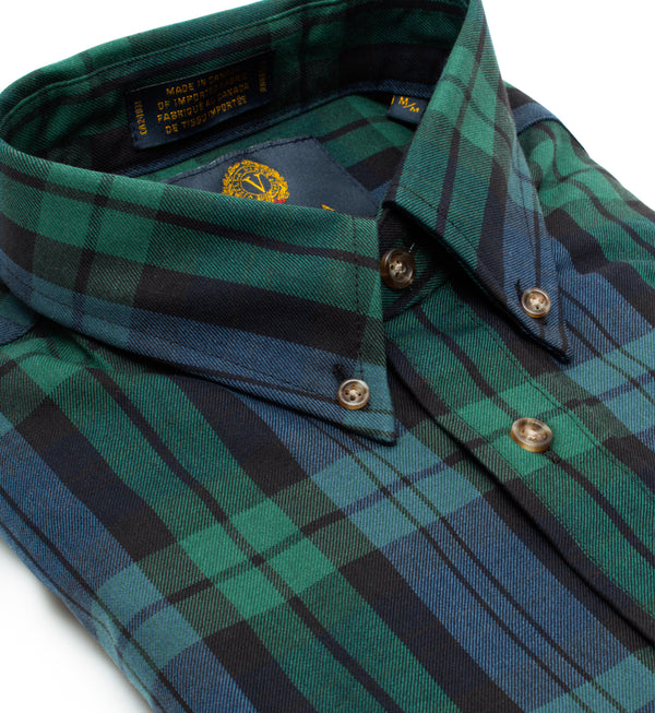 Black Watch Tartan Cotton and Wool Blend Button-Down Shirt by Viyella ...