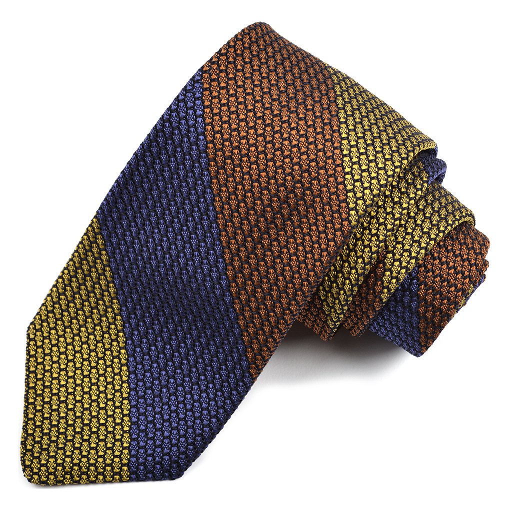 Indigo, Brown, and Green Wide Tri-Color Bar Stripe Garza Grossa Grenad